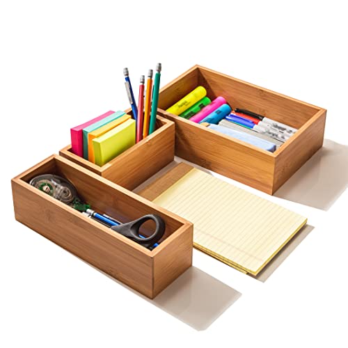 Seville Classics Bamboo Premium Organizer Storage Bins for Kitchen Silverware, Pantry, Closet, Office Desk, Pens, Utensils, Makeup, K Cup, Bamboo, Bin Set (10 Piece)
