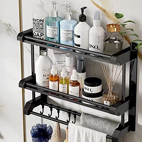 HIHIOI Bathroom rack, no punching self-adhesive hanging bathroom storage rack,black.