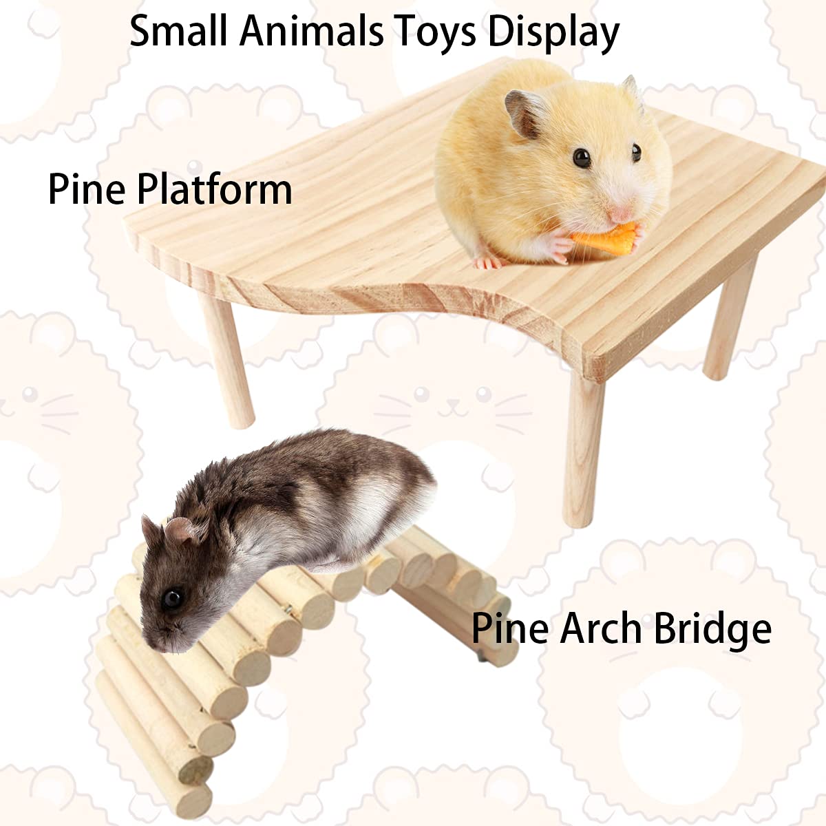 Vehomy 2PCS Hamster Stand Platform Toys Small Pet Wooden Platform with Pillars Rodent Ladder Bridge Rat Climbing Chew Toy Cage Accessories for Hamster Squirrel Gerbil Chinchilla Parrot and Bird