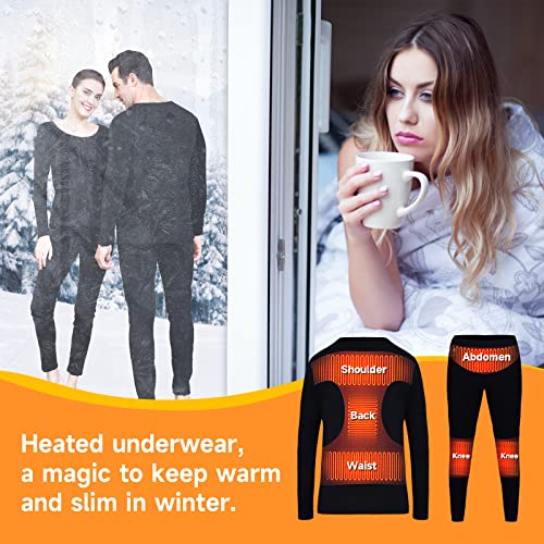 J JINPEI Heated Thermal Underwear for Men Women, Heated Long Underwear Johns Base Layer Sets (L) Black