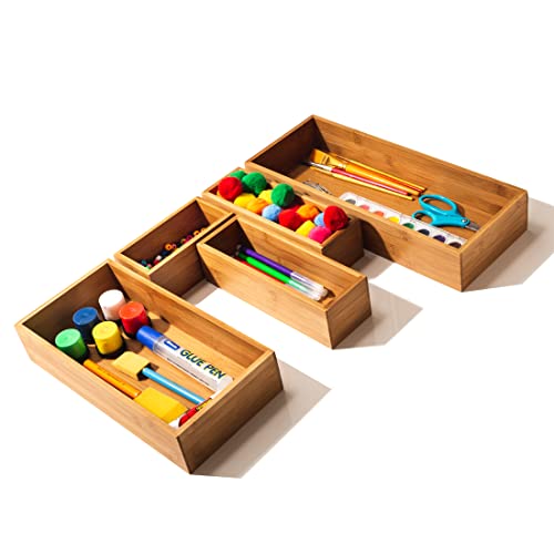 Seville Classics Bamboo Premium Organizer Storage Bins for Kitchen Silverware, Pantry, Closet, Office Desk, Pens, Utensils, Makeup, K Cup, Bamboo, Bin Set (10 Piece)