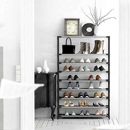 COMHOMA Shoe Rack 10 Tiers Large Shoe Rack Organizer for 50 Pairs Space Saving Shoe Shelf Non-Woven Fabric Shoe Storage Cabinet Adjustable GRAY