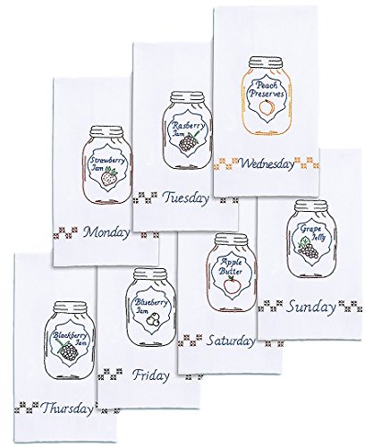 Jack Dempsey Needle Art Mason Jars, Days of the Week Decorative Hand Towels Set, White