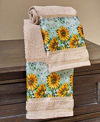 The Lakeside Collection Sunflower Hand Towels for Bathroom or Kitchen with Country Floral Print