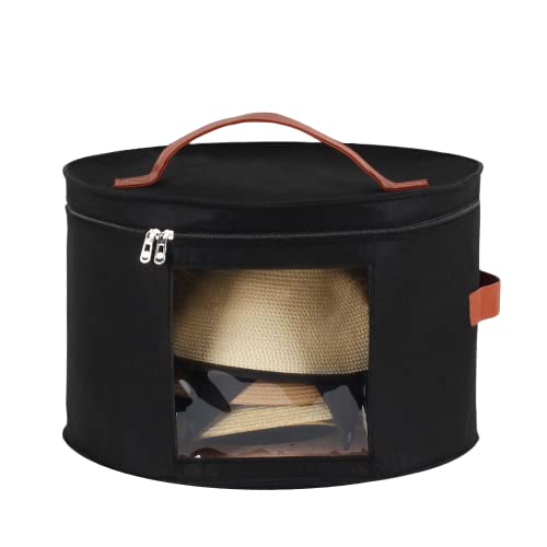 Hat Box,Hat Storage Box,Stackable Round Brim Hats Organizer Bag Container for Closet,Travel Hat Boxes for Women&Men,Collapsible Cowboy Hat Organizer,Stuffed Animal Toy Storage,Foldable Round Travel Cap Black Boxes with Dustproof Lid