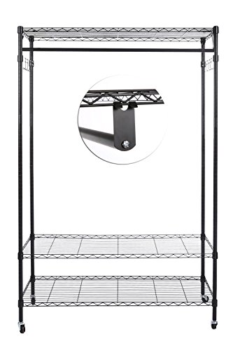 Oliote Rod Garment Rack 3 Tier Metal Wire Shelving Hang Large Rolling Movable Clothes Drying Rack with Lockable Wheels and Pair Side Hooks
