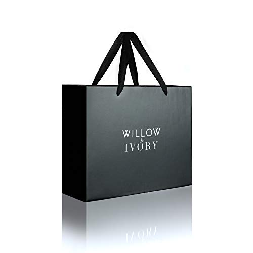 Willow&Ivory Bathroom Accessories Set | 4 Piece, Ceramic Bath Set | Toothbrush Holder, Soap Dispenser, Soap Dish & Tumbler | White Oak Collection