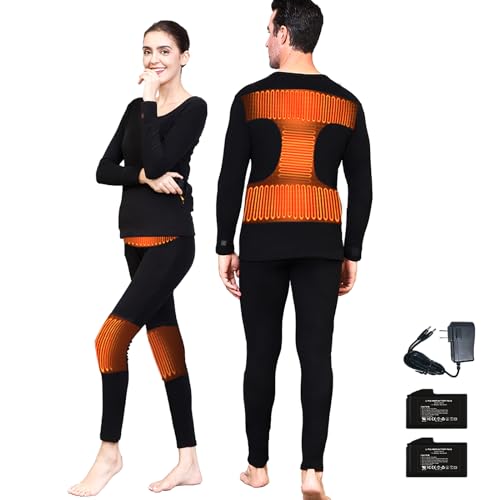 J JINPEI Heated Thermal Underwear for Men Women, Heated Long Underwear Johns Base Layer Sets (L) Black