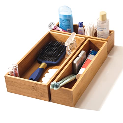 Seville Classics Bamboo Premium Organizer Storage Bins for Kitchen Silverware, Pantry, Closet, Office Desk, Pens, Utensils, Makeup, K Cup, Bamboo, Bin Set (10 Piece)