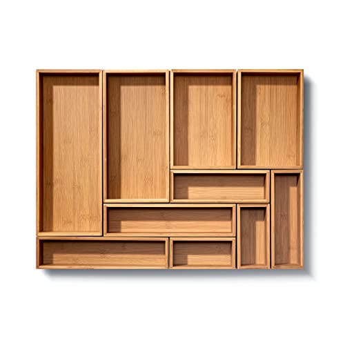 Seville Classics Bamboo Premium Organizer Storage Bins for Kitchen Silverware, Pantry, Closet, Office Desk, Pens, Utensils, Makeup, K Cup, Bamboo, Bin Set (10 Piece)