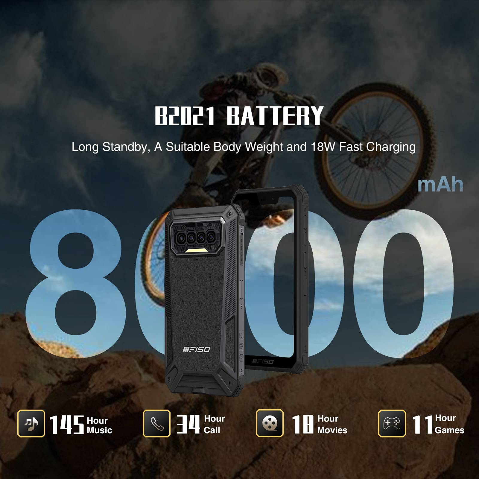 OUKITEL B2021 Unlocked Rugged Smartphone, 6GB RAM+64GB ROM(SD 256G) Rugged Cell Phone, 8000mAh Battery 5.86" HD+ IP68/69K Waterproof Phone, 4G Dual SIM Global/4 Camera/Face ID/Fingerprint/NFC/GPS