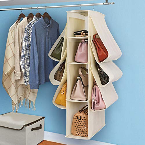 Dearjana Hanging Purse Handbag Storage Organiser Homewares Nonwoven 10 Pockets Purse Bag Organizer for Closet (Beige)