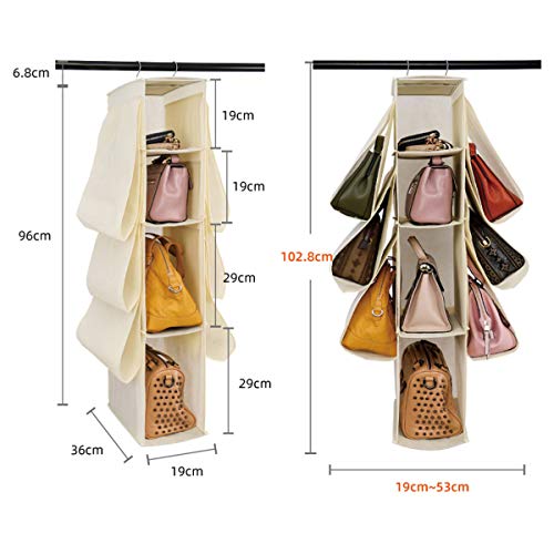 Dearjana Hanging Purse Handbag Storage Organiser Homewares Nonwoven 10 Pockets Purse Bag Organizer for Closet (Beige)