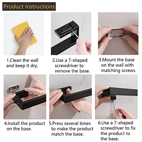 JOPOFI 8" Rectangular Hand Towel Holder - SUS 304 Stainless Steel Modern Design Hand Towel Rack, Contemporary Hand Towel Ring Holder Wall Mounted - Matte Black