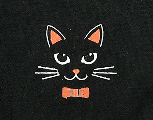 Decorative Halloween Hand Towels: Black Plush Velour Cotton Embroidered Design, Set of 2 (Cat)