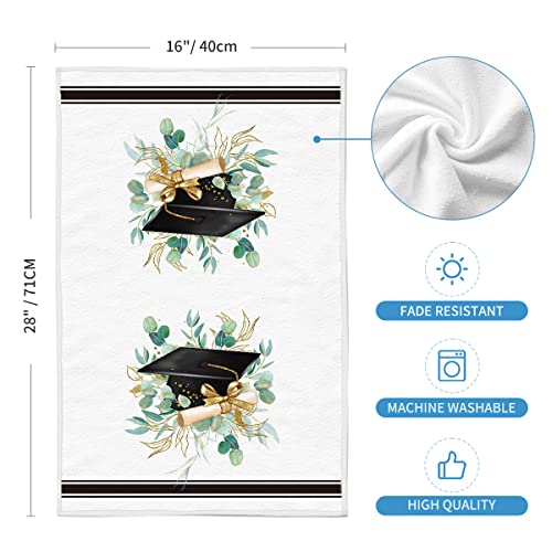 Artoid Mode Congrats Eucalyptus Leaves Diploma Cap Fingertip Towel, 18x26 Inch Soft Absorbent Graduation Party Hand Towel for Kitchen Decoration