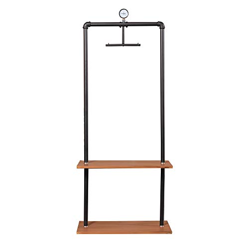 Furinno Wyatt Industrial Style Garment Rack with Wood Shelves, Antique Espresso
