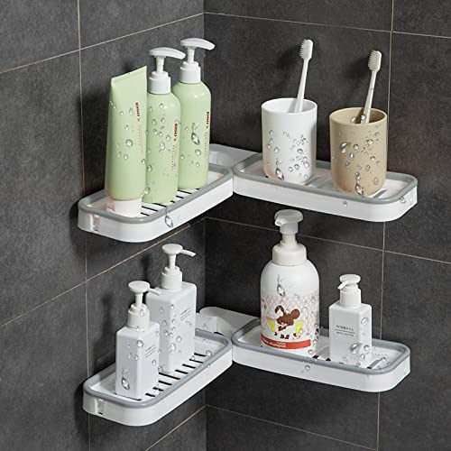 ZSSM Corner Shower Caddy 180° Rotatable Dual purpose No-Drilling Waterproof Wall Mounted Bathroom Shelf Organizer Rack Plastic, NO-Drilling Removable Bathroom Shower Shelf for Bathroom & Kitchen