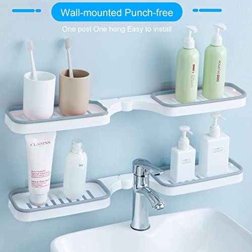 ZSSM Corner Shower Caddy 180° Rotatable Dual purpose No-Drilling Waterproof Wall Mounted Bathroom Shelf Organizer Rack Plastic, NO-Drilling Removable Bathroom Shower Shelf for Bathroom & Kitchen