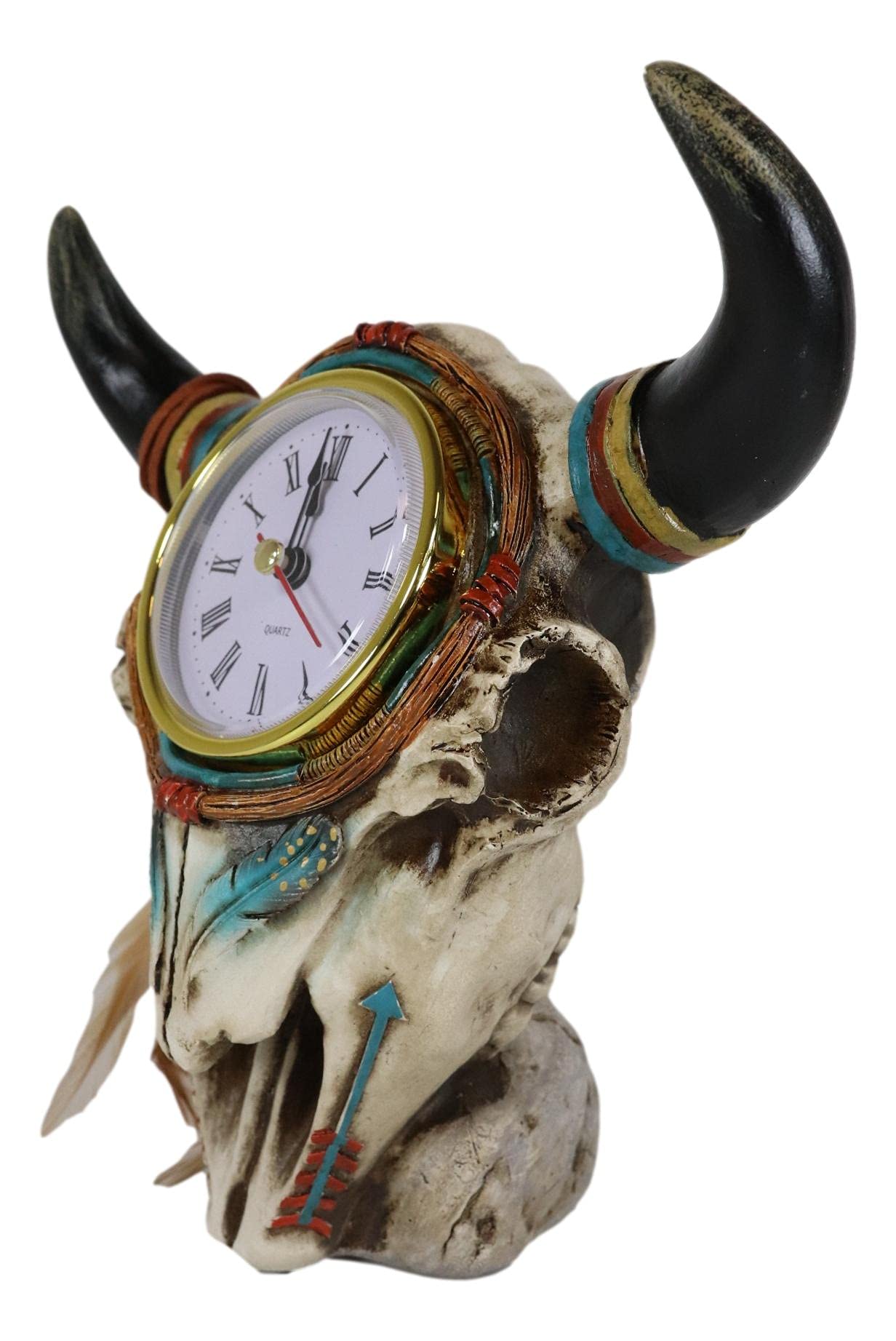 Ebros Southwestern Native American Indian Dreamcatcher Feathers Steer Bull Cow Skull Decorative Desktop Table Clock Figurine Turquoise Spirit Skulls Cows Medicine Bison Western Talisman Accent