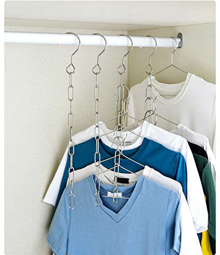 Falytemow Stainless Steel Space Saving Hanger Chains Magic Hangers Closet Space Saver Hanger Organizer Cascading Hangers Gain 80% More Space Set of 10