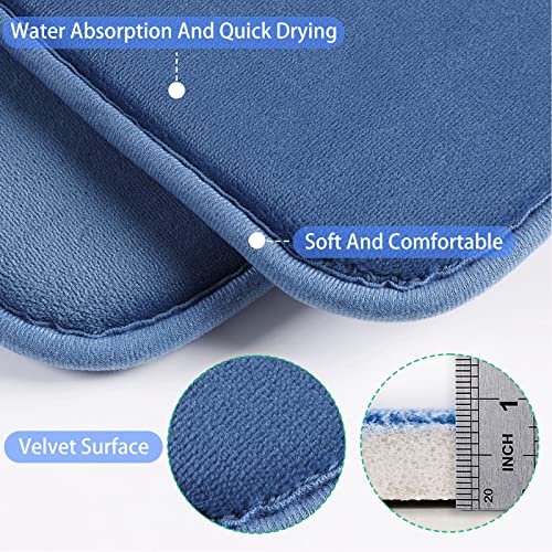 BSAOUTZ Bathroom Rugs 3 Piece, Blue Memory Foam Bath Mat Set, Non Slip and Absorbent Mats, Washable Bath Mat Sets for Bathroom Shower Tub