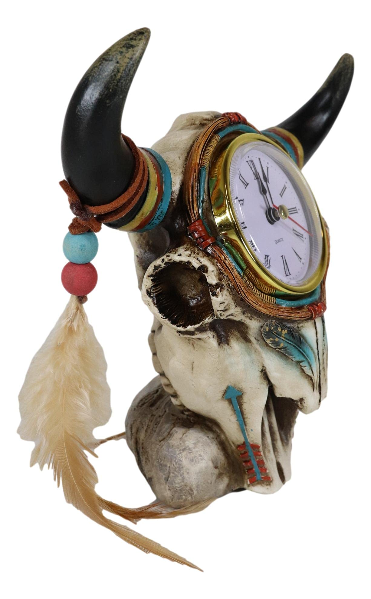 Ebros Southwestern Native American Indian Dreamcatcher Feathers Steer Bull Cow Skull Decorative Desktop Table Clock Figurine Turquoise Spirit Skulls Cows Medicine Bison Western Talisman Accent