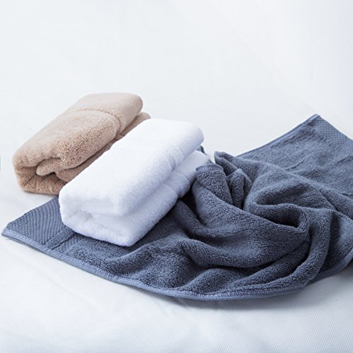 sense gnosis Hand Towel Set of 3 Premium 100% Cotton Ultra Soft Highly Absorbent Decorative Hand Towels for Bathroom Home Hotel Spa 13 X 29 Inch (White, Khaki, Grey)