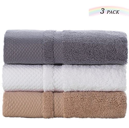 sense gnosis Hand Towel Set of 3 Premium 100% Cotton Ultra Soft Highly Absorbent Decorative Hand Towels for Bathroom Home Hotel Spa 13 X 29 Inch (White, Khaki, Grey)
