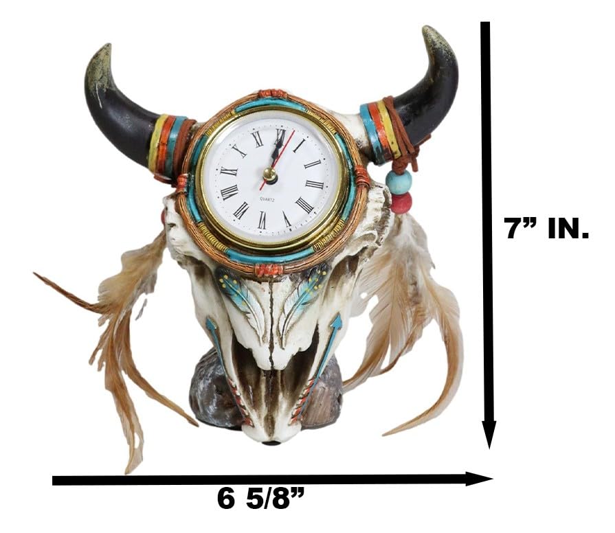 Ebros Southwestern Native American Indian Dreamcatcher Feathers Steer Bull Cow Skull Decorative Desktop Table Clock Figurine Turquoise Spirit Skulls Cows Medicine Bison Western Talisman Accent