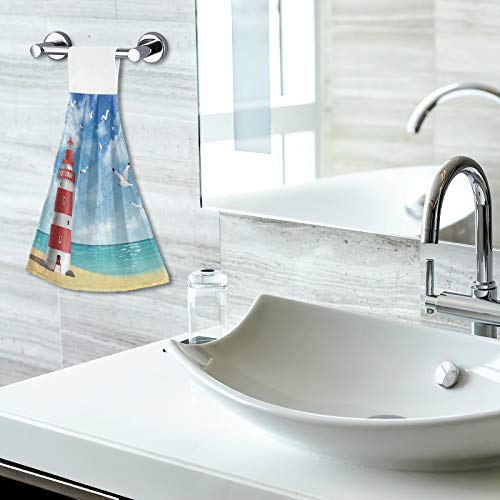 JUNZAN Lighthouse Kitchen Hand Towel 2PCS Super Soft Absorbent Deco Hanging Tie Towels WashCloth for Bathroom,Mudroom,Laundry Room,Farmhouse,Beach