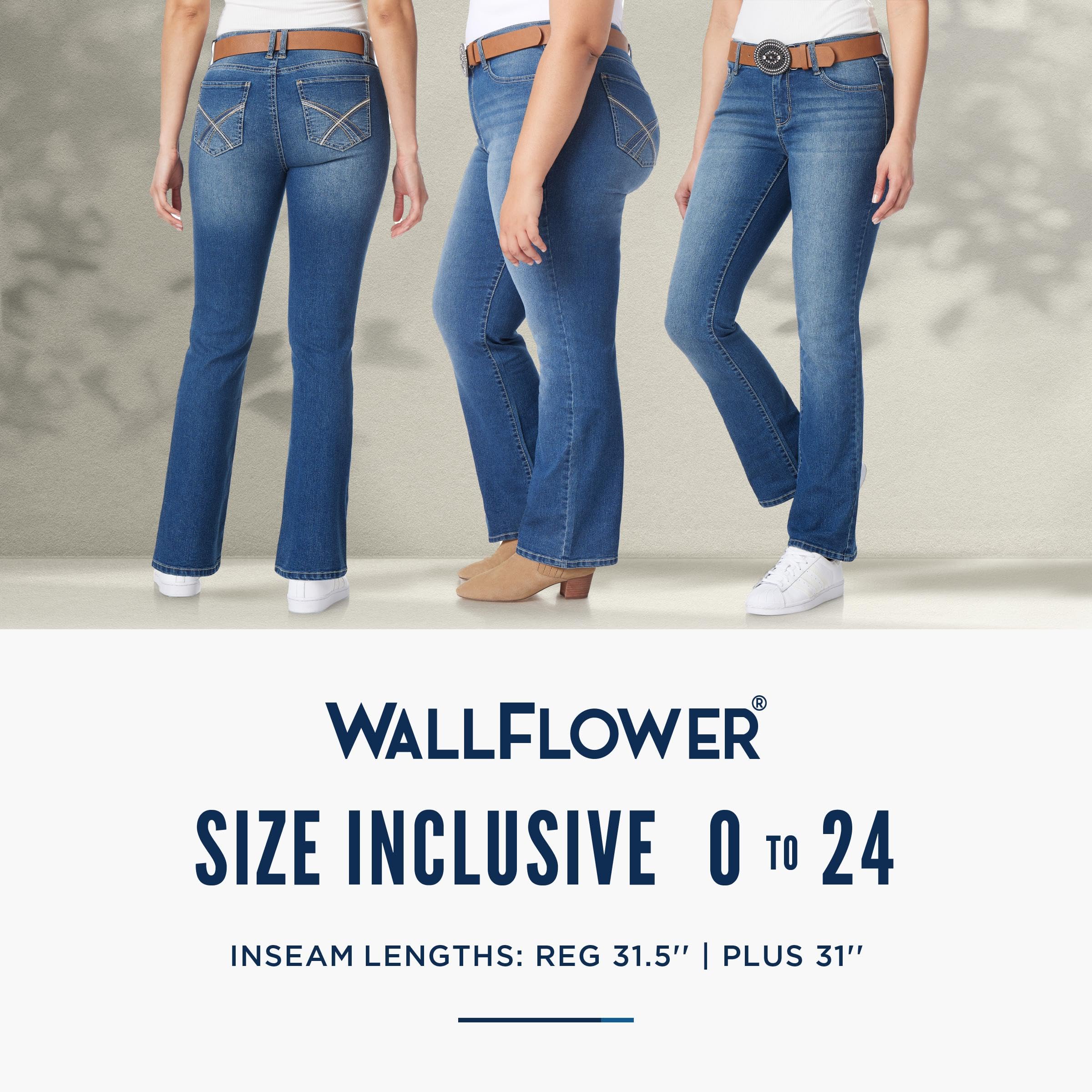 WallFlower Women's Legendary Slim Bootcut Mid-Rise Belted Insta Stretch Juniors Jeans (Standard and Plus), Eden, 9