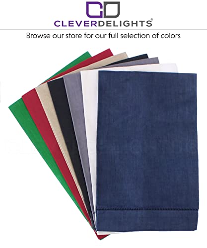 CleverDelights Green Hemstitched Hand Towels - 6 Pack - 14" x 22" - 55/45 Linen Cotton Blend