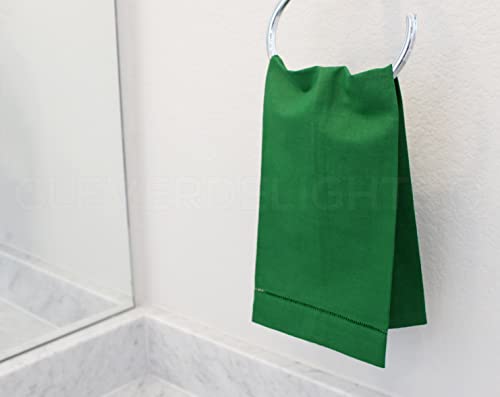 CleverDelights Green Hemstitched Hand Towels - 6 Pack - 14" x 22" - 55/45 Linen Cotton Blend