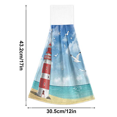 JUNZAN Lighthouse Kitchen Hand Towel 2PCS Super Soft Absorbent Deco Hanging Tie Towels WashCloth for Bathroom,Mudroom,Laundry Room,Farmhouse,Beach