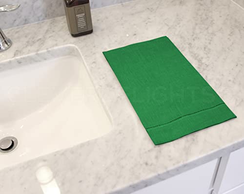 CleverDelights Green Hemstitched Hand Towels - 6 Pack - 14" x 22" - 55/45 Linen Cotton Blend