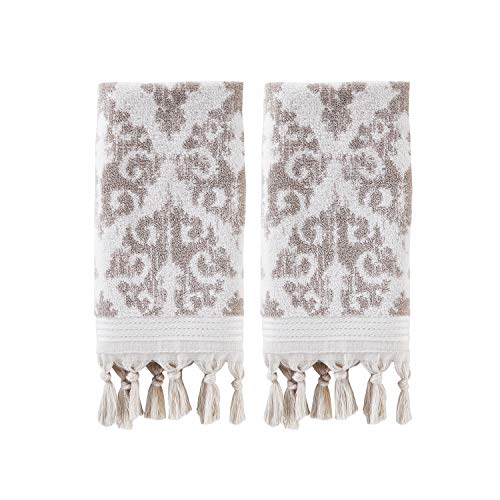 SKL Home Mirage Fringe 100% Turkish Cotton Hand Towel (2-Pack), Taupe