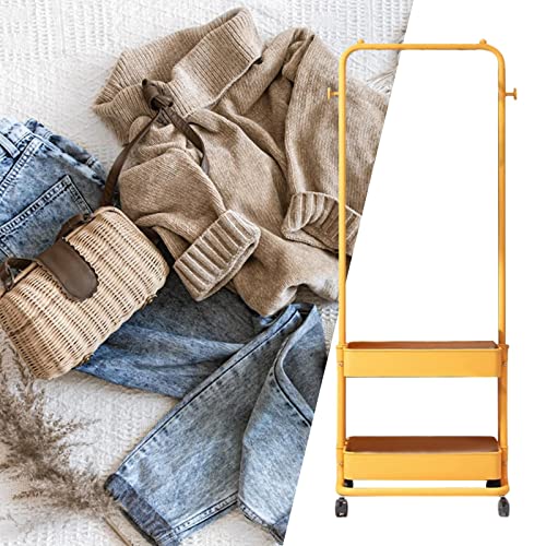 IEUDNS Clothing Rack with Wheels, Rolling Clothes Organizer for Laundry Room Bedroom Entryway Home, Yellow