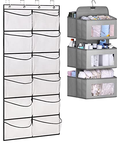 KIMBORA 12 Extra Large Pockets Hanging Shoe Organizer and Dual Sided Hanging Closet Organizer