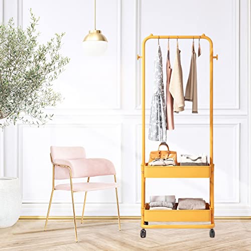 IEUDNS Clothing Rack with Wheels, Rolling Clothes Organizer for Laundry Room Bedroom Entryway Home, Yellow