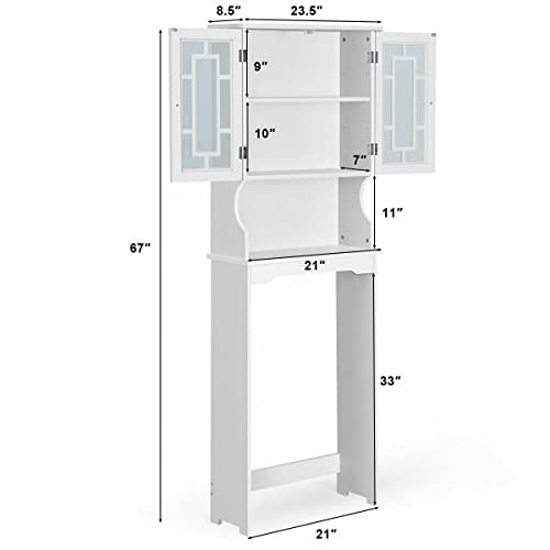 BestComfort Over The Toilet Storage Cabinet, Home Bathroom Space Saver Organizer Above Toilet, Double Doors and Adjustable Shelf, Wooden Freestanding Toilet Storage Rack Unit, 67 in H (White)