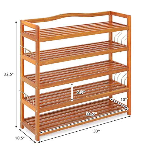 HAPPYGRILL Shoe Rack 5-Tier Entryway Shoe Shelf Acacia Wood Storage Organizer Free Standing Shelves