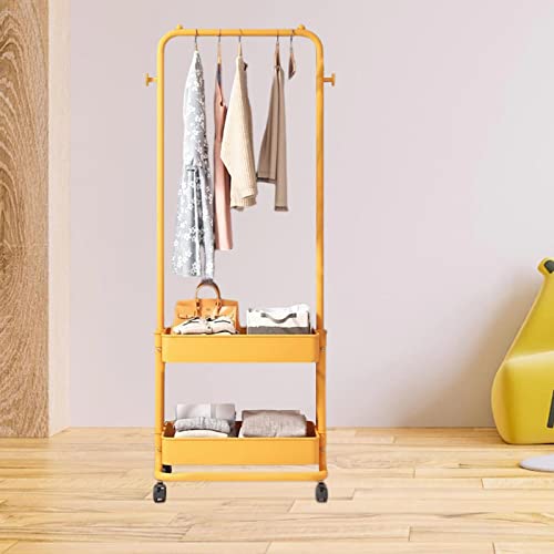 IEUDNS Clothing Rack with Wheels, Rolling Clothes Organizer for Laundry Room Bedroom Entryway Home, Yellow