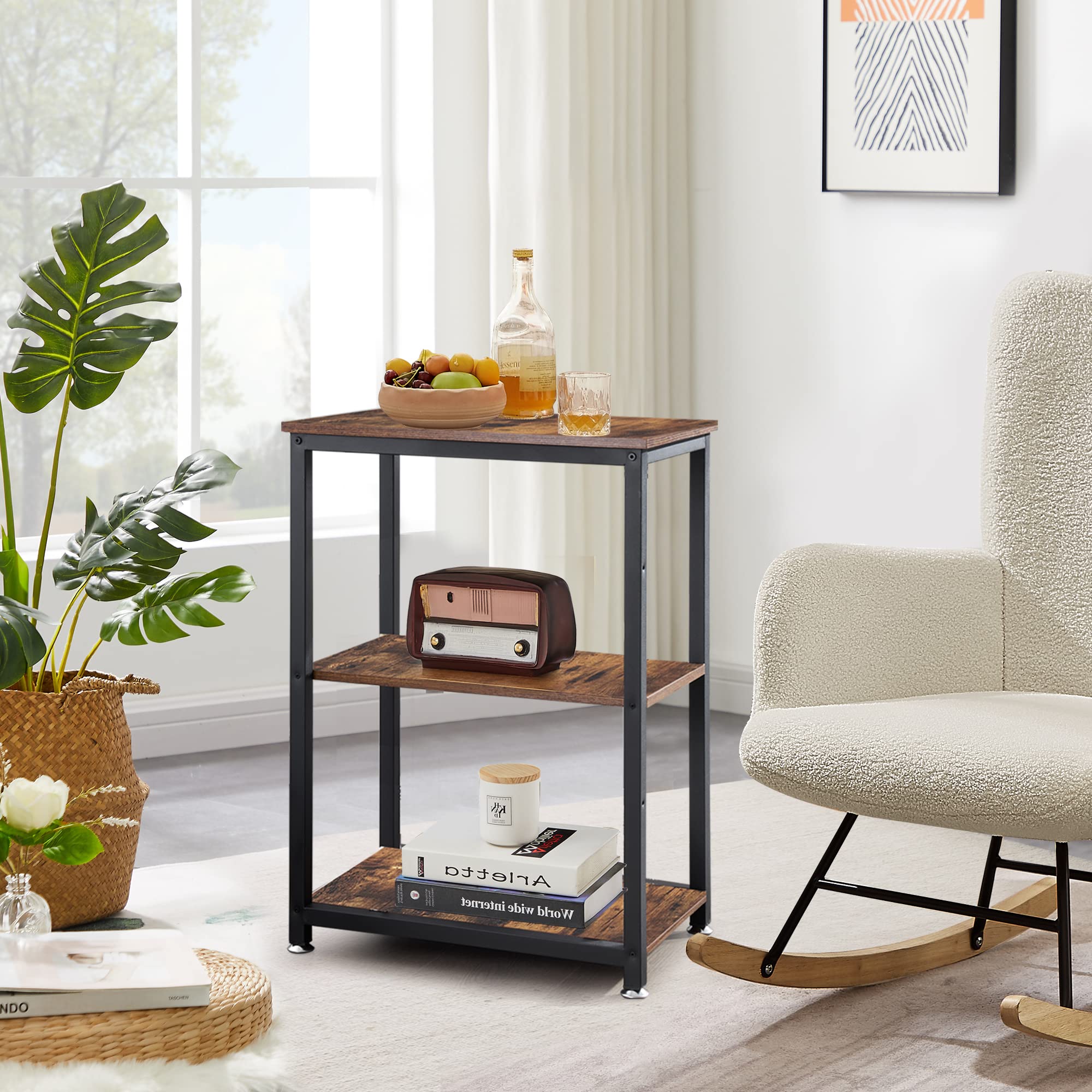 VECELO Tall End Side Table,30" Height Nightstand with 3-Tier Storage Shelf for Living Room Bedroom Office Hallway Study