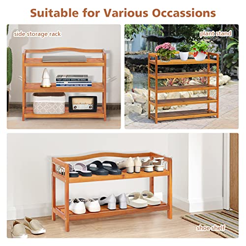 HAPPYGRILL Shoe Rack 5-Tier Entryway Shoe Shelf Acacia Wood Storage Organizer Free Standing Shelves