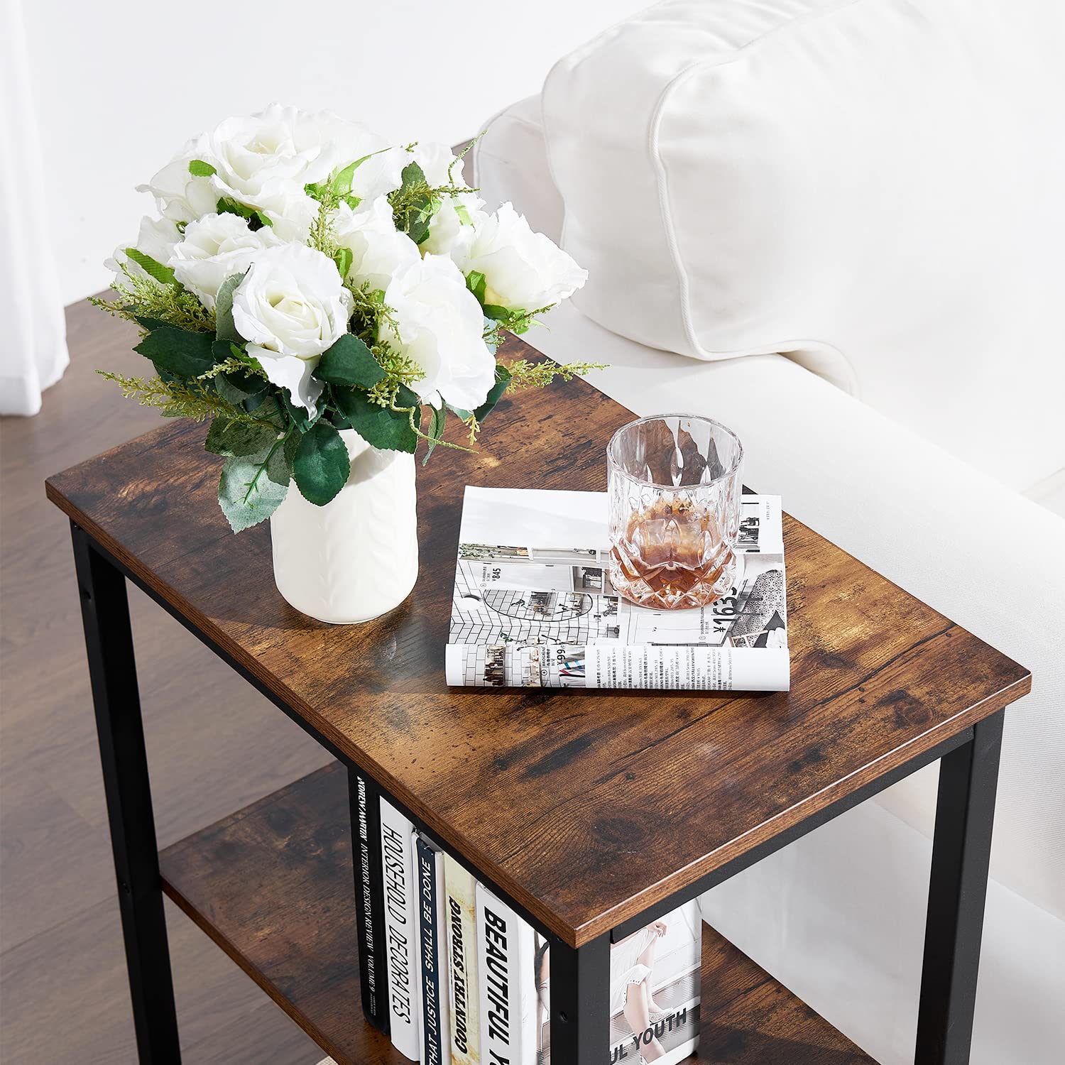 VECELO Tall End Side Table,30" Height Nightstand with 3-Tier Storage Shelf for Living Room Bedroom Office Hallway Study