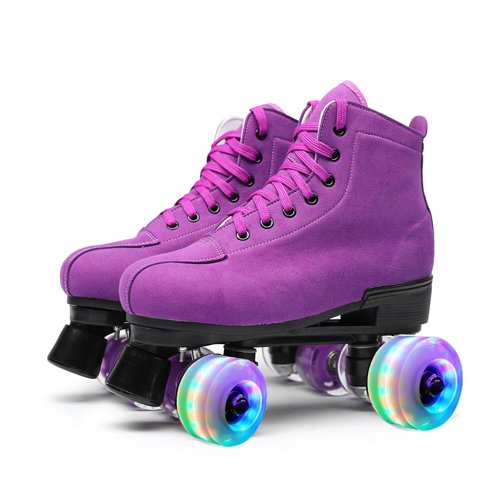 Women's Roller Skates Outdoor Suede Quad Skates Purple Size 38