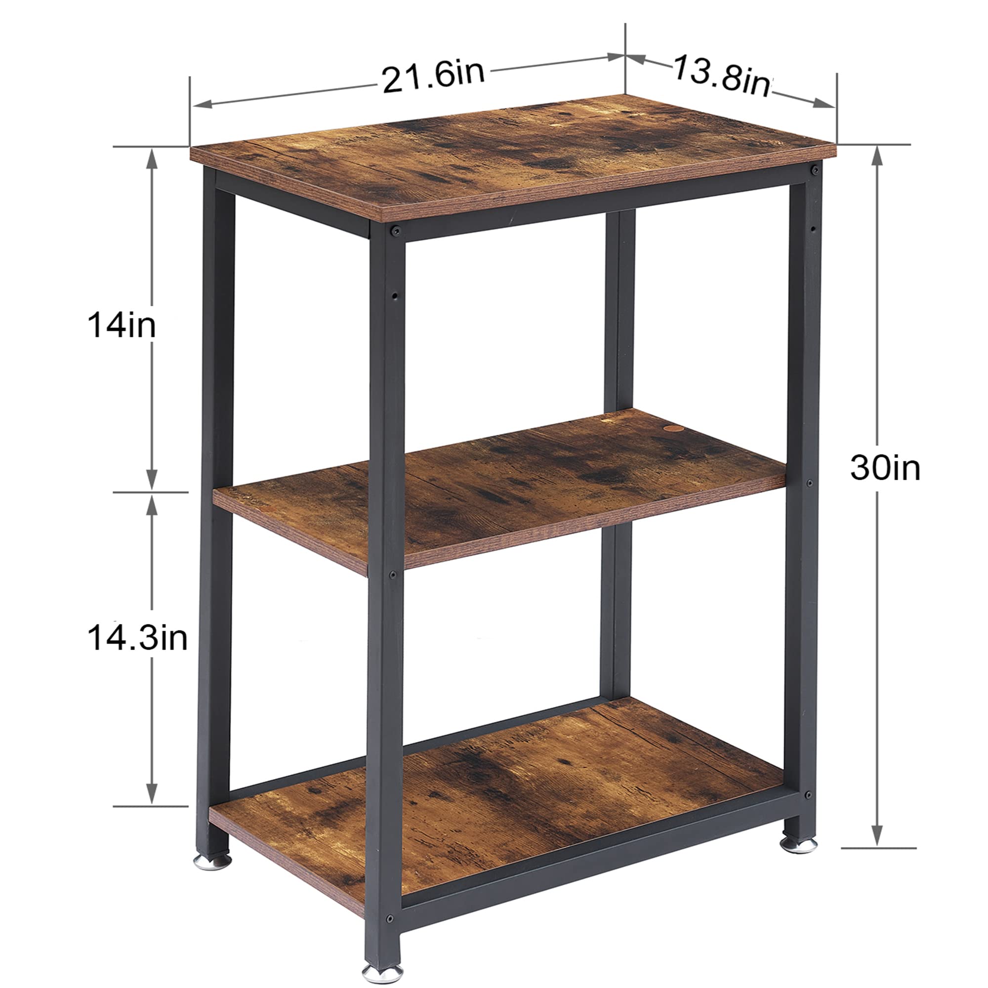 VECELO Tall End Side Table,30" Height Nightstand with 3-Tier Storage Shelf for Living Room Bedroom Office Hallway Study