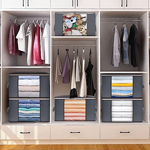 6-Pack Clothes Organizer Storage Bag, 49L Foldable Storage Bins Closet Storage Containers with Clear Window and Reinforced Handles for Dorm, Blanket, Pillows, Bedding, Sweaters, Coats, Stuffed Toys