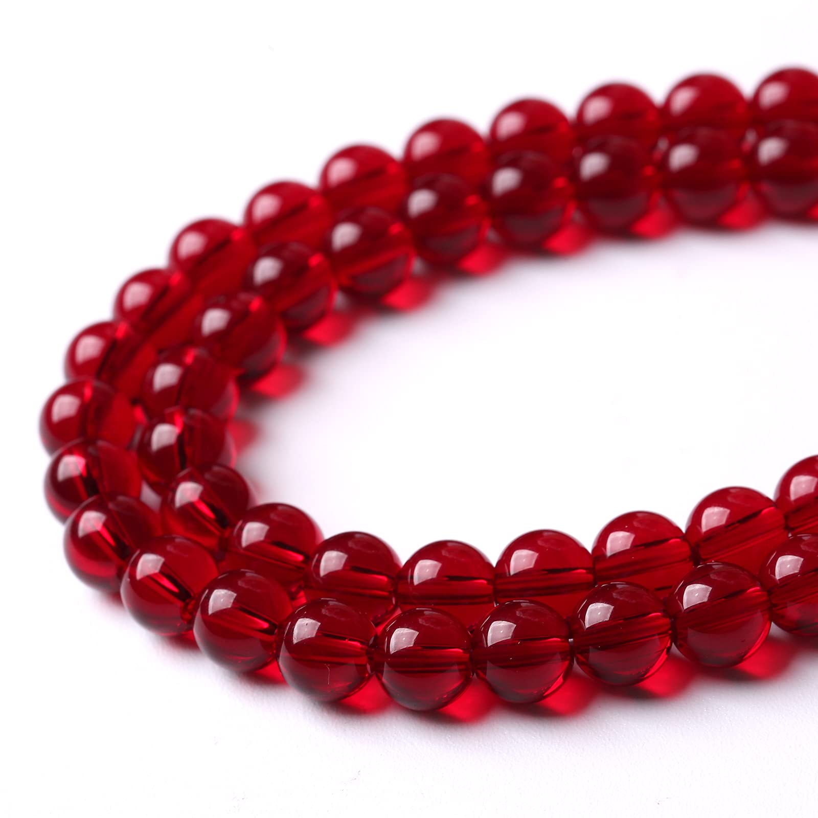 Smooth Garnet Red Glass Crystal Round Loose BeadsFor Jewelry Making DIY Bracelet Necklace Accessories 8mm 51pcs 15" Strand (Garnet Red Glass, 8mm)